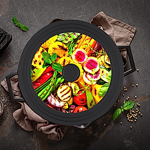 Houseables Universal Pot Lid, Pan Cover, Silicone, Tempered Glass, Black, Fits 10", 11", 12", 4mm Thick, Vented, Replacement Top for Crockpot, Cast Iron Skillet, Heat Resistant Handle, Dishwasher Safe