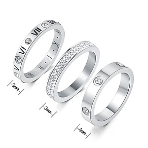 YIKOXI 3pcs Love Friendship Lucky Ring Cubic Zirconia Gold Ring Sets for Women Stainless Steel Wedding Statement Thumb Ring Bands (Silver, 8)