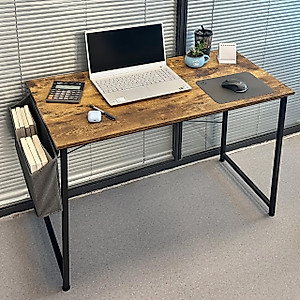 Simple Deluxe Computer Office Desk Modern Simple Style PC Table with Storage Bag, for Home Work Study and Writing, 47 Inch, Brown