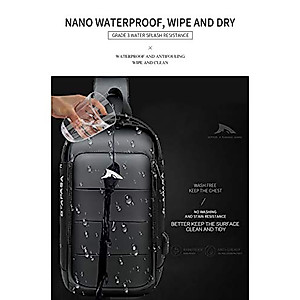 BAPASA Men Sling Crossbody Bag Compact Shoulder Waterproof Sling Bag USB Casual Sport Lightweight Backpack (BLACK)