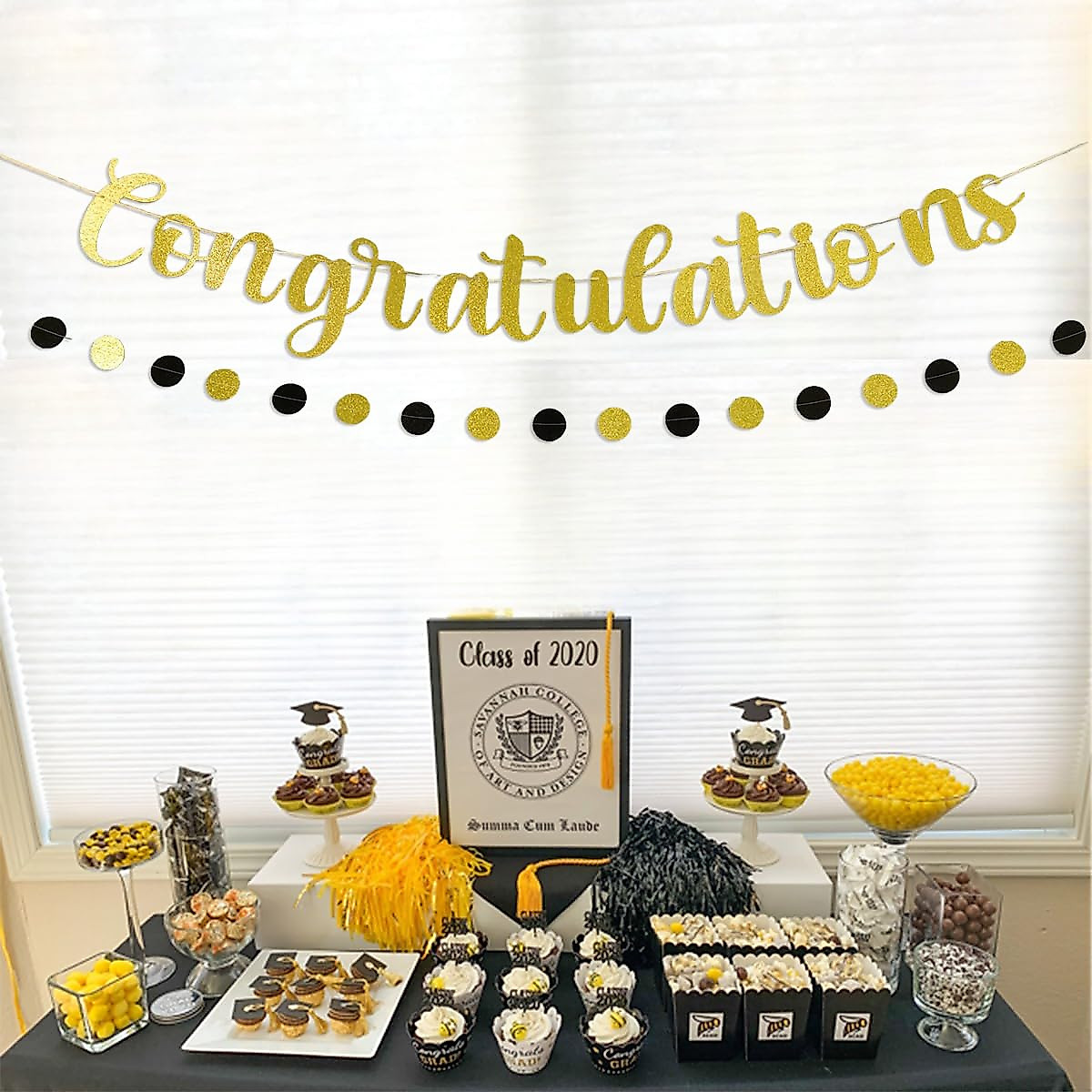 Congratulations Banner Gold Glitter Congrats Banner Pre-Strung Graduation Banner Congrats Sign Graduation Garland for Congratulations Decorations Promotion Decorations Celebration Decorations