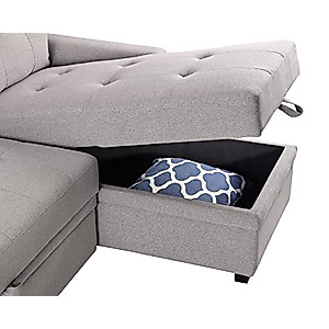 Oadeer Home 86" Reversible Sleeper Sofa with Chaise Storage Sectional, Light Gray