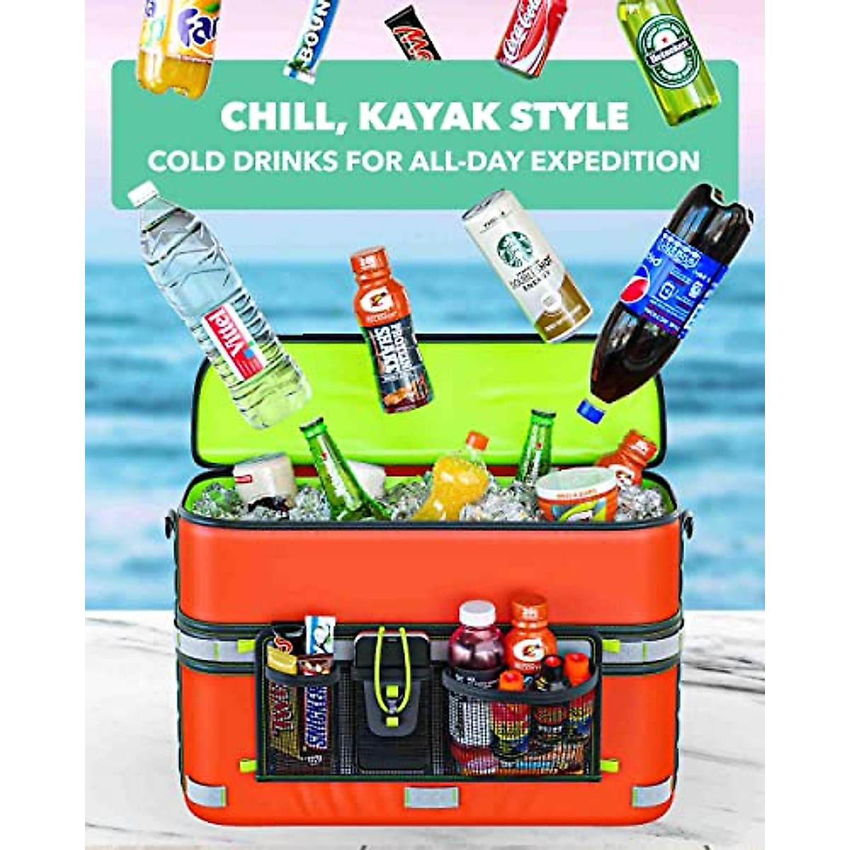 Skywin Kayak Cooler Behind Seat - Waterproof Kayak Seat Back Cooler- Compatible with Lawn-Chair Style Seats, Kayak Accessories Stores Drinks and Keeps Them Cool All Day Kayaking (Orange)