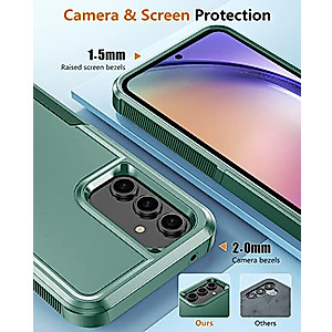 JXVM for Samsung Galaxy A54 5G Case: Shockproof Dual Layer Tough Phone Cover Protective with Tempered Glass Screen Protector Rugged - Military Grade Heavy Duty Protection, 6.4inch, 2023 (Dark Green)
