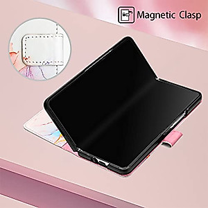 ONV Wallet Case for Samsung Galaxy Z Fold 3 5G- Premium Marble Painted Leather Flip Case Stand Card Slot Magnet with Silicone Shell Flip Cover for Samsung Galaxy Z Fold 3 5G[Marble] -White