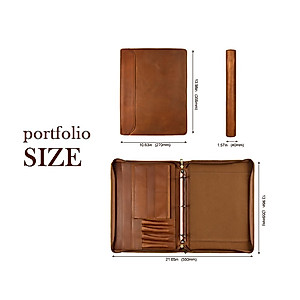 Free Name Engraved, Personalized Leather Portfolio Binder for Men, 3 Ring Binder Custom Padfolio Folder, Handmade Professional Business Organizer with Zipper, Gift for Men/Women, Customized, Brown