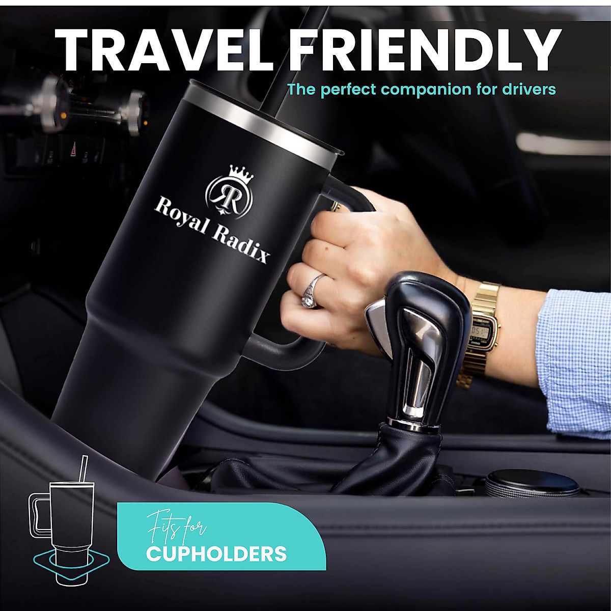 Royal Radix 40oz Insulated Tumbler with Handle & Straw, Stainless Steel Travel Mug, Leak-Proof, Hot & Cold Beverage Cup, BPA-Free, Dishwasher Safe, for Coffee & Water