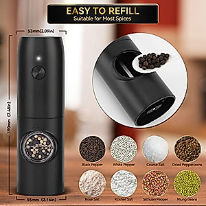 MOVAFEE Electric Salt and Pepper Grinder Set, Rechargeable Automatic Pepper Mill Set, Dual Charging Base, 1 Hand Operation, USB Cables, Refillable, No Battery Needed, LED Light, Adjustable Coarseness
