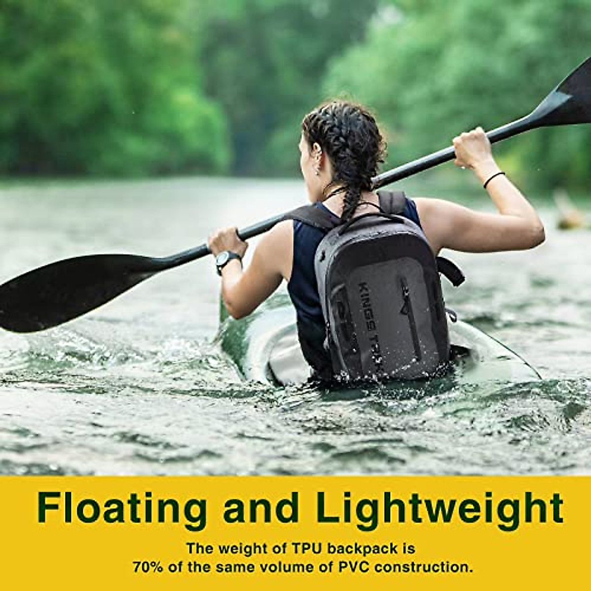 KINGS TREK Dry Bag, TPU Waterproof Backpack with Airtight Zipper, 20L Floating Waterproof Pack with Phone Case (Black, 20L)