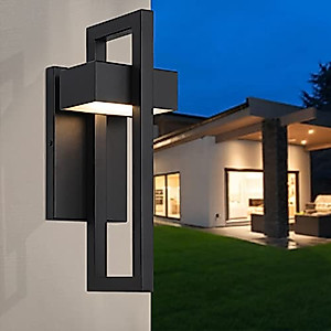 Krychiler 2 Set Modern Outdoor Wall Sconce, Indoor Integrated LED Wall Lamp Waterproof Porch Light Exterior LED Wall Mounted Light Black for Living Room Bedside Garden Garage Lighting