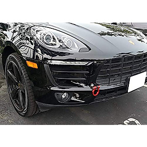 iJDMTOY Red Track Racing Style Front Bumper Tow Hook Ring Compatible With 2014-up Porsche Macan, 2015-2018 Audi Q3, 2016-up Audi Q7, Made of Light Weight CNC Aluminum