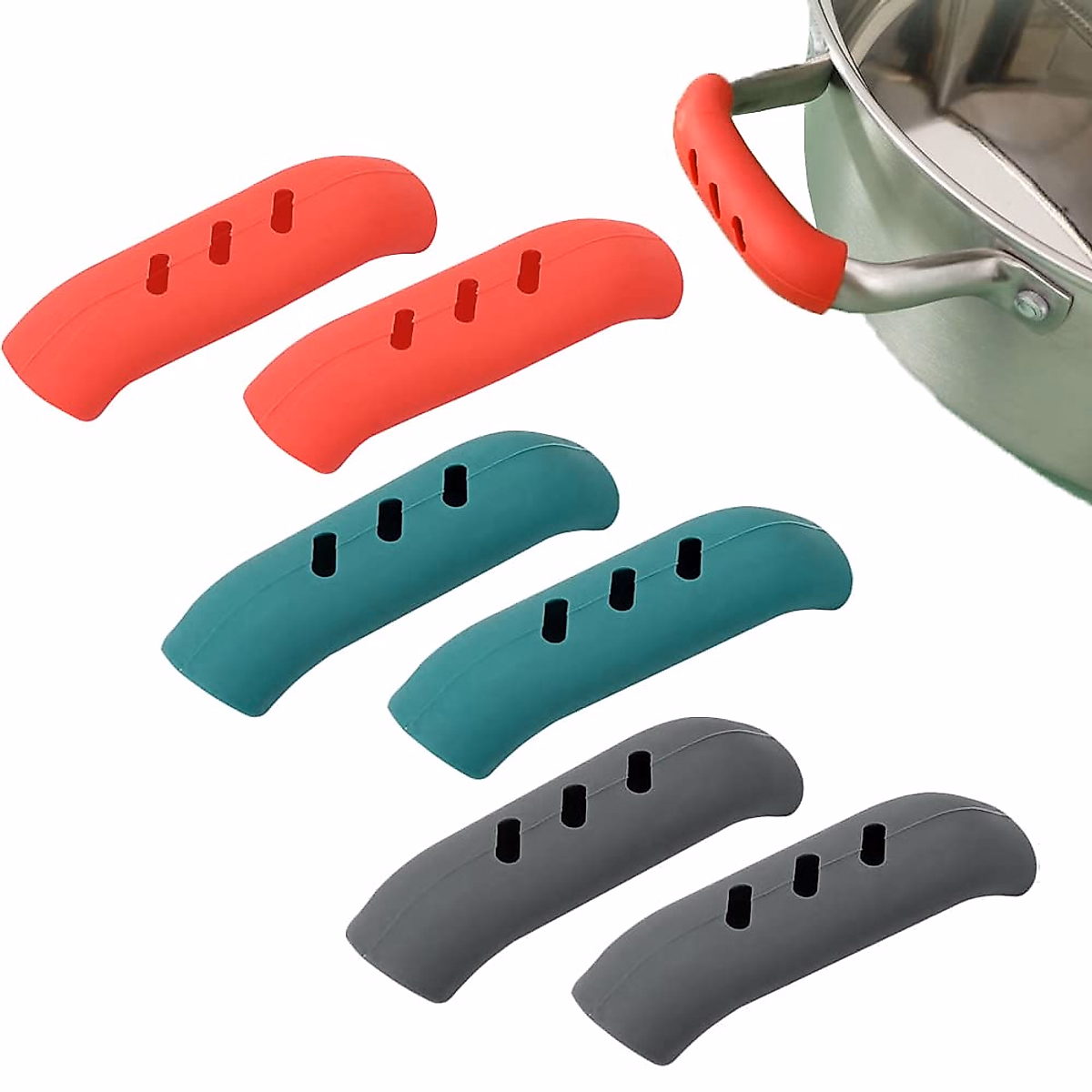 3 Pairs Silicone Anti-Scald Pot Handle Cover, Silicone Assist Handle Holder Heat Resistant Non-Slip Grip Handle Cover, Non-Slip Pot Holder Sleeve Pot Lid Handle Insulation Cover (3 Pairs)