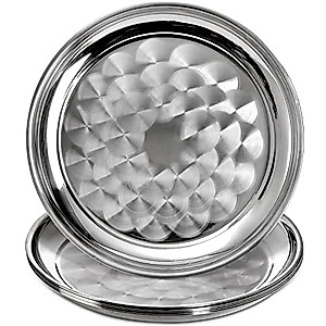 ZEAYEA 6 Pack Stainless Steel Round Tray, 12 Inch Bar Serving Tray with Swirl Pattern, Silver Display Serving Platter, Round Metal Tray for Coffee Table, Party, Club, Home, Ottoman