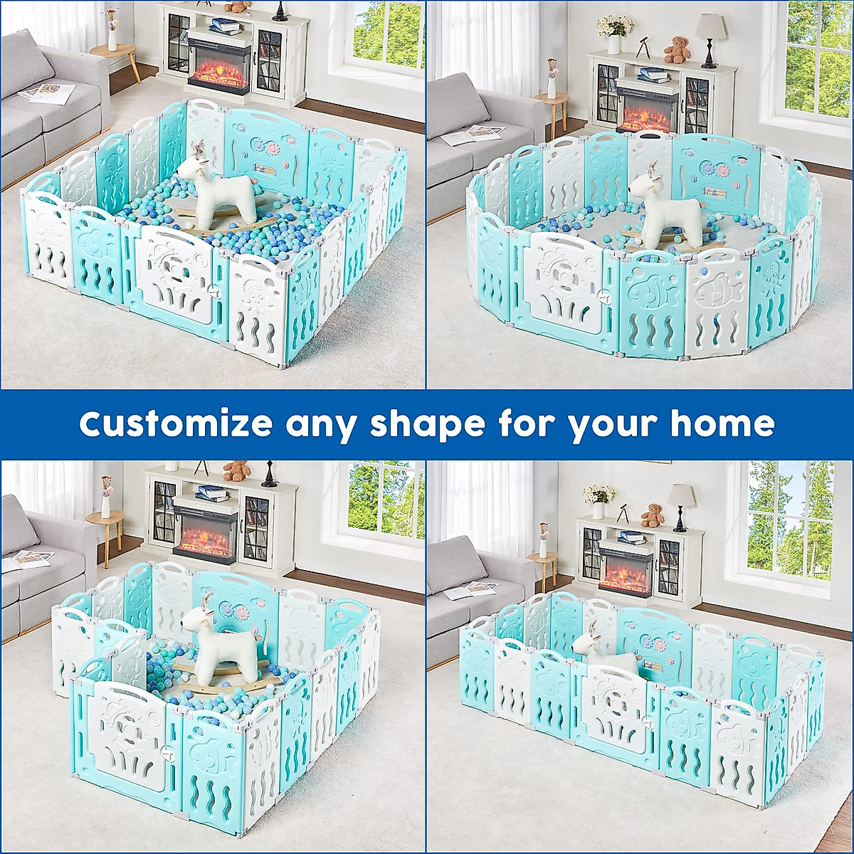 Albott Baby Playpen Playard 18 Panel - Kids Safety Activity Center Foldable Play Fence Safety Lock Gate,Adjustable Shape, Portable Design for Indoor and Outdoors Use Grey+White, 18 Panel