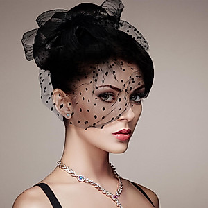 Geyoga 3 Pcs Fascinators Hats for Women Tea Party Hats Flapper Headpiece Halloween Mesh Veil Pearl Headdress for Wedding (Classic Style)