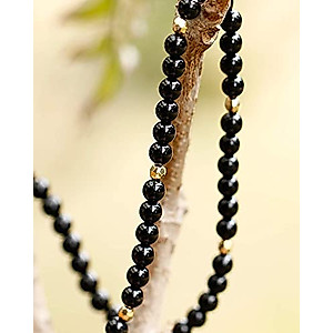 Jewever Black Obsidian Anklet Bracelet for Women crystals and healing stones Beach Foot Beaded Adjustable(8.5-10 Inches)