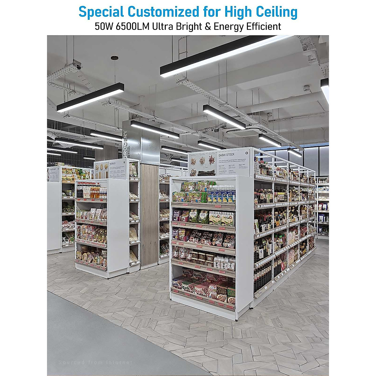 LEONLITE 4FT Linkable LED Linear Light Fixture, 3CCT 50W 6500LM Ultra Bright Downlight for 19.69ft High Ceiling, 120V-277V, 0-10V Dimmable, ETL, 3000K/4000K/5000K, Black Aluminum Housing, Pack of 2