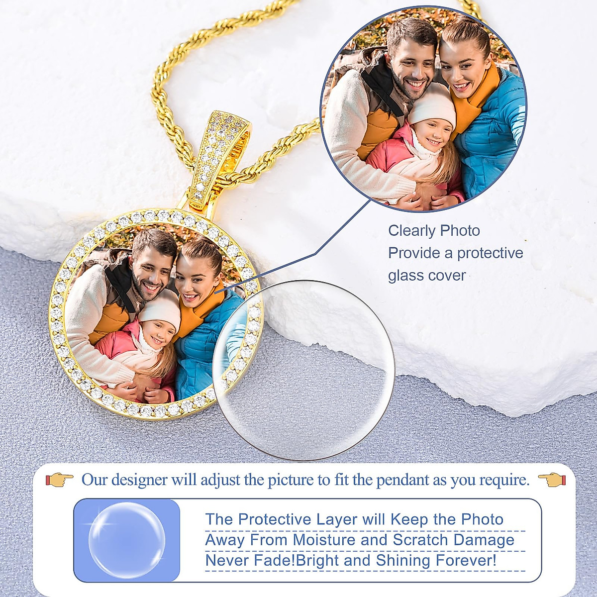 YIMERAIRE Picture Necklace Personalized Customized Engraved Text Photo Memory Pendant Heart Women Locket Photo Pendant Necklace Custom Picture Necklace Father Day Gift