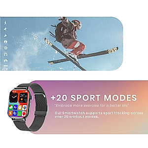 yussa Blood Pressure Smartwatch | Android Smartwatch &iPhone Compatible | Answer/Make Calls | Speaker | 2Straps | 1.86'' Full Screen | Fitness &Health Tracking | +20 Sports | Man and Woman (Black)