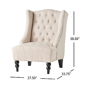 GDFStudio Tall Tufted Fabric Accent Chair, Vintage Club Seat for Living Room (Light Beige)