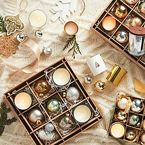 Thymes Frasier Fir Gilded Votive Candles - Scented Candles with a Crisp Just-Cut Forest Fragrance - Set of Three Ceramic Holiday Candles - Wood Grain, Gold, and White Candles (3 oz Each, Pack of 3)