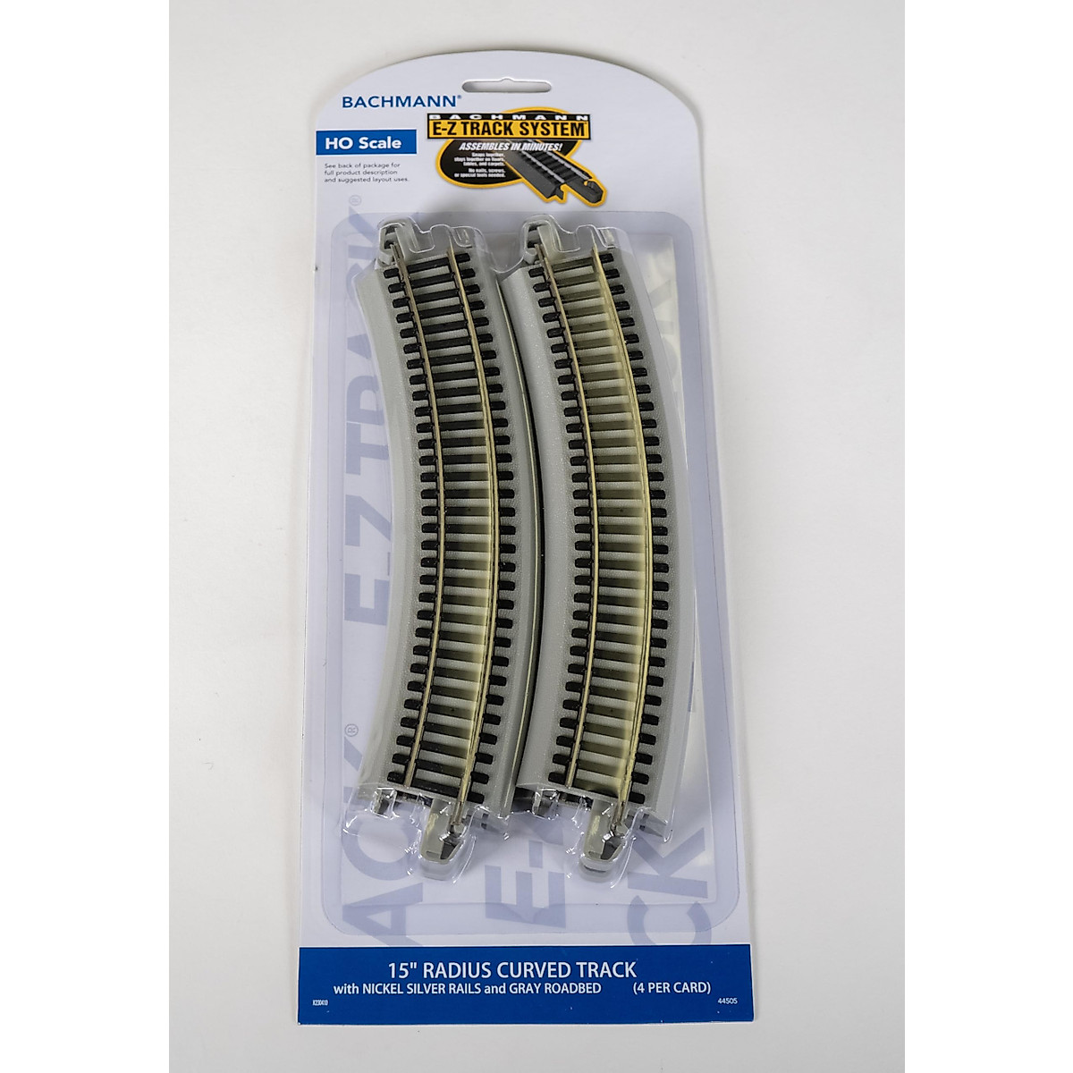 Bachmann Trains - Snap-Fit E-Z TRACK 15” RADIUS CURVED TRACK (4/card) - NICKEL SILVER Rail With Gray Roadbed - HO Scale
