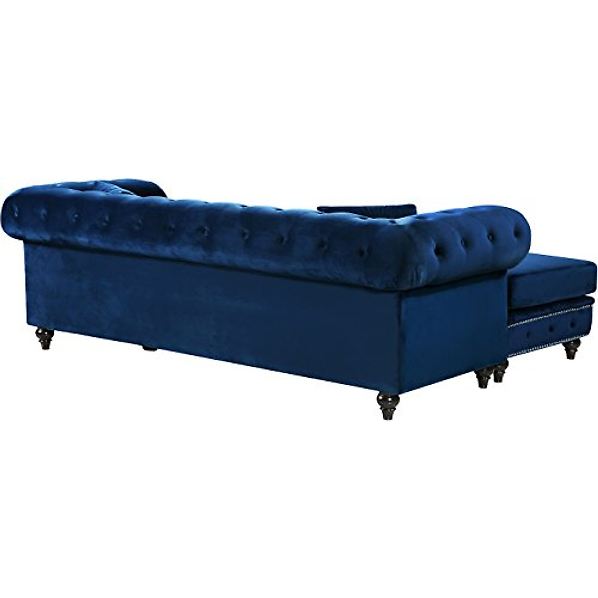 Meridian Furniture Sabrina REVERSIBLE 2 Piece Button Tufted Velvet Sectional with Scroll Arms, Nailhead Trim, and Custom Wood Legs, Navy