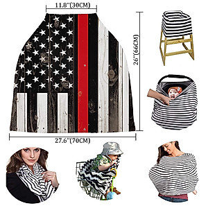 Breastfeeding Nursing Cover Multi Use for Baby Car Seat USA Flag, Thin Red Line Firefighter Respect Stretchy Breathable Scarf Shawl for Stroller High Chair - Shopping Cart Canopy for Boys Girls