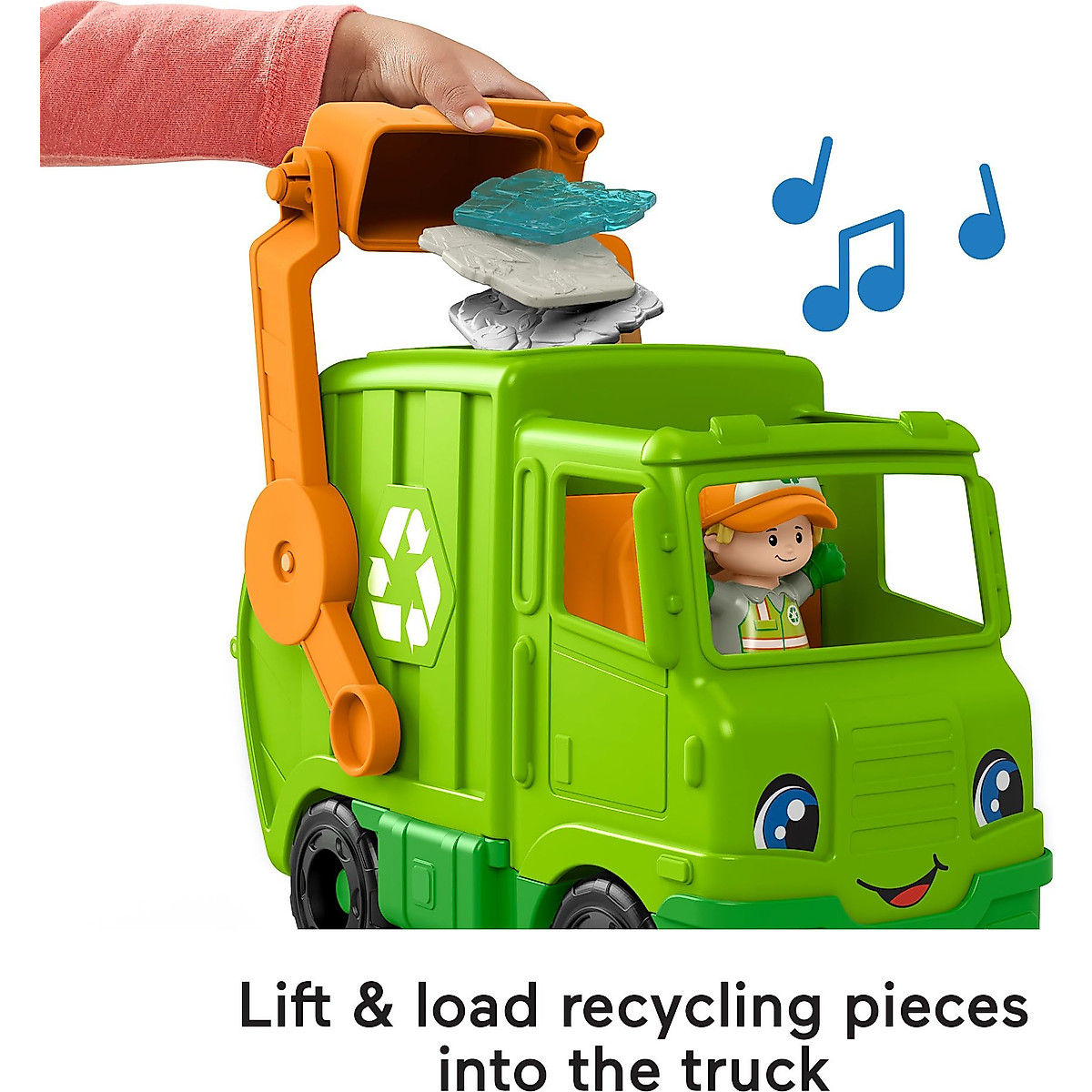 Fisher-Price Little People Toddler Toy Recycling Truck Musical Garbage Vehicle with Figure for Preschool Pretend Play Ages 1+ Years