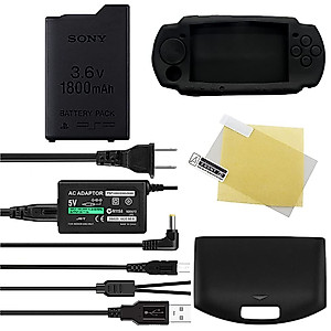 TFSeven High Capacity Replacement Sony PSP-110 Battery + AC Adapter 5V 2A Wall Travel Power Supply + Back Door Battery Cover Compatible For PSP 1000 1001 Series Accessories Kit Bundle