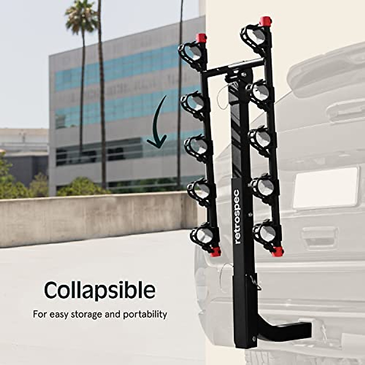 Retrospec Lenox 2-5 - Bike Hitch Rack for Cars, Trucks, SUVs with 2” Hitch | Foldable Steel Frame with Anti-Rattle Adapter, Tie Down Cradles and Straps - Fits Most Frames,Black