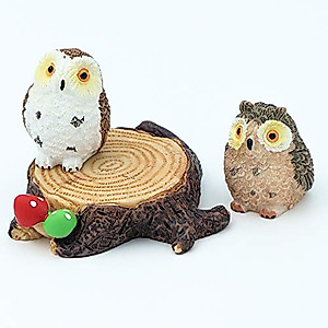 HRRIVE Mini Owls Bird Miniature Figurine with Tree Stump/Fairy Garden Pot Decoration for Micro Landscape Plant Pot, Bonsai Craft Décor