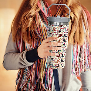 Dachshund Tumbler Gifts with Handle and Straw, Stainless Steel Vacuum Insulated Flip Straw 30 oz Dachshund Tumbler, Spill Proof Coffee Travel Mug Dachshund Lovers Gifts