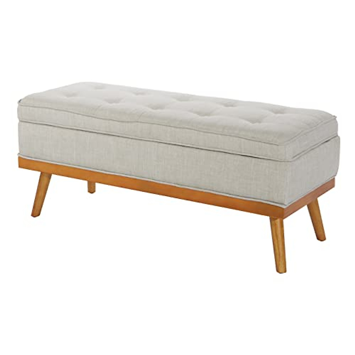 OSP Home Furnishings Katheryn Storage Bench with Tufted Seat and Wood Finish Legs, Grey Fabric