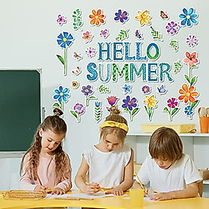 AIEX 53pcs Hello Summer Cut-Outs Floral Cut Outs and Flower Cut Out Paper Elementary Classroom Bulletin Board Decorations for Back to School Bedroom Summer Themed Party Decor