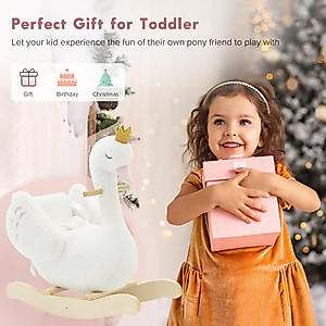 labebe - Plush Rocking Horse Wooden, Baby Riding Animal White Swan, Kid Ride On Toy for 1-3 Year Old, Girl&Boy Stuffed Rocking Animal Outdoor, Nursery/Infant/Child Christmas or Birthday Gift