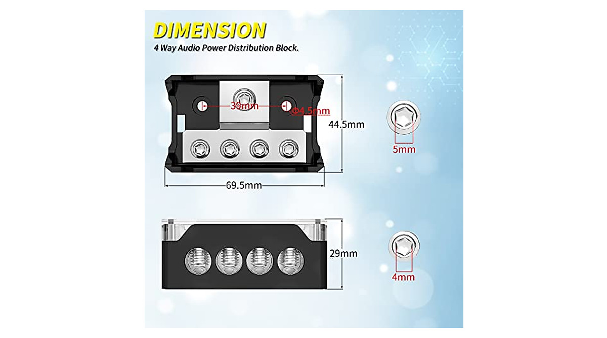 Joinfworld 4-Way Power Distribution Block for Car Audio & Marine
