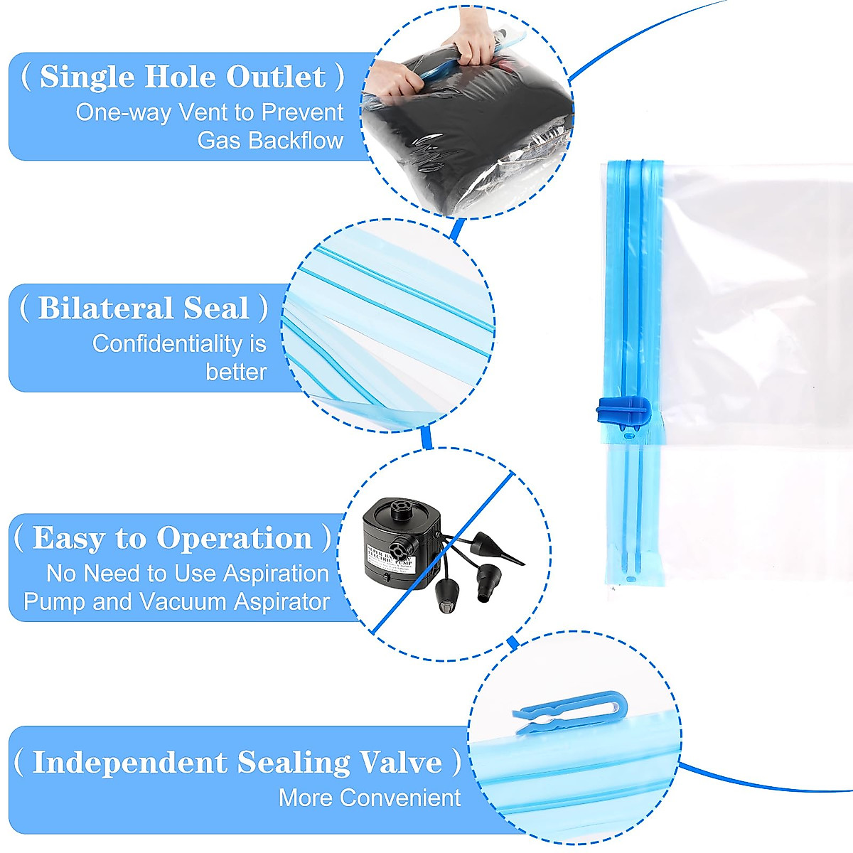 10 Pack Compression Bags Travel Essentials Space Saver Bags Hand Roll-Up Airtight Vacuum Storage Bags Clothes Organizers Home Packaging Pouch for Shoes Cosmetics Comforters Bedding