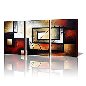 ARTLAND Modern 100% Hand Painted Abstract Oil Painting on Canvas The Maze Of Memory 3-Piece Gallery-Wrapped Framed Wall Art Ready to Hang for Living Room for Wall Decor Home Decoration 24x48inches