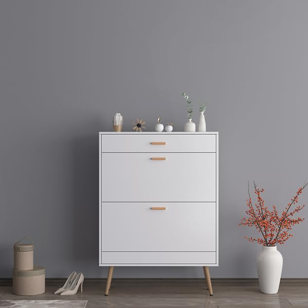 Shoe Cabinet,16 Pair Shoe Rack Storage Organizer with 2 Flip Drawers,White Entryway Shoe Storage Cabinet for Heels, Boots, Slippers (White) (White)