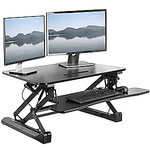 VIVO Black Deluxe Height Adjustable 36 inch Standing Desk Converter, Sit Stand Tabletop Dual Monitor and Laptop Riser Workstation, DESK-V000DB