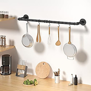 Elibbren 2 Pack Clothing Rack Wall Mount, Industrial Pipe Clothing Rack 38.4IN, Hanging Clothes Rack,Heavy Duty Iron Garment Rack Bar for Closet,Laundry Room, Multi Purpose Hanging Rod,Black