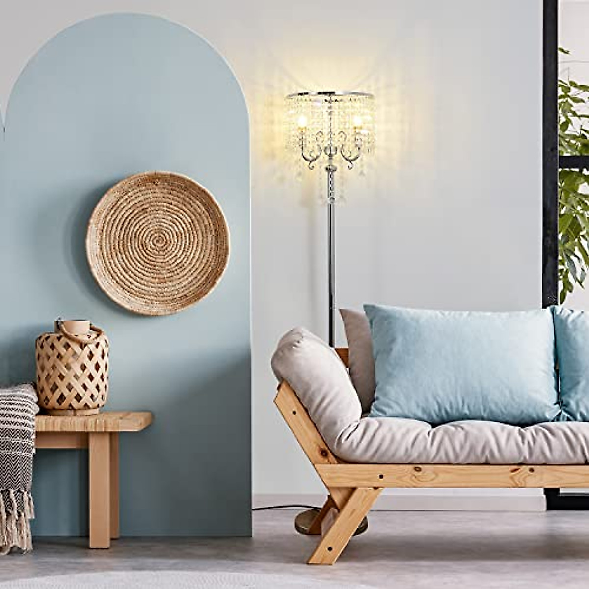 beaysyty Elegant Floor Lamp for Living Room Modern Crystal Stacked Ball Floor Lamp Bedroom Reading Chrome Finish Crystal Shade 2-Light