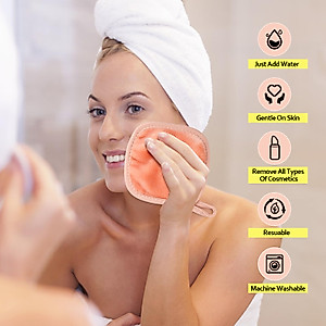 HOMEXCEL Makeup Remover Cloth 12 Pack, Reusable Makeup Remover Pads, Washable Ultra Soft Facial Cleansing Cloths For All Skin Types, 5 X 5 In, Pink