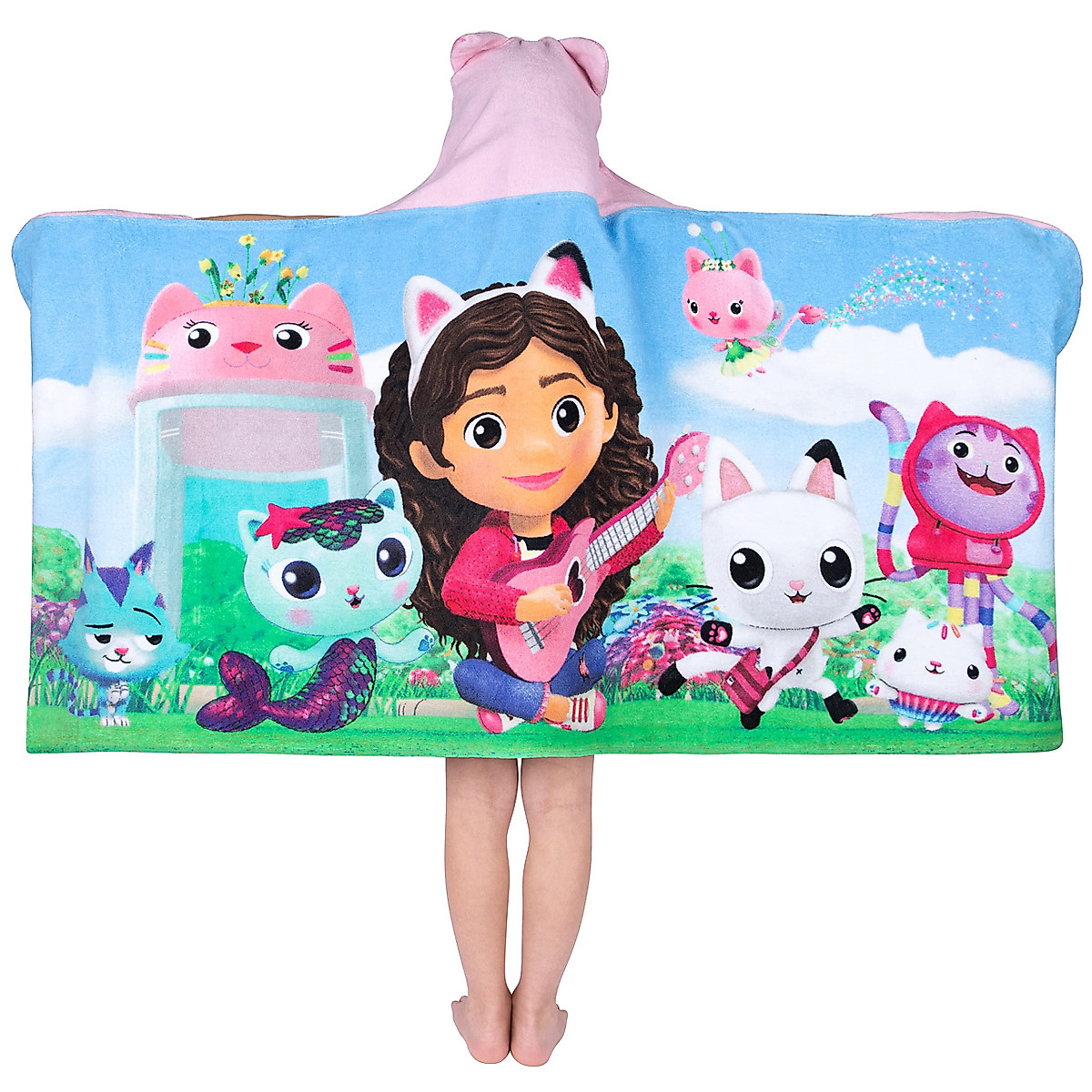 DreamWorks Gabby's Dollhouse Bath/Pool/Beach Soft Cotton Terry Hooded Towel Wrap, 24 in x 50 in, By Franco Kids