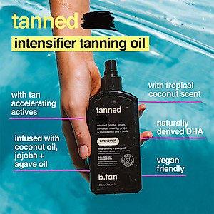 b.tan Tanning Oil | Get Tanned Intensifier Dry Spray - Fast, Dark Outdoor Sun Tanner From Tan Accelerating Actives, Packed with Moisturizing Oils, No SPF, Austrailian Brand, 8 Fl Oz