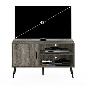 Furinno Claude Mid Century Style Stand with Wood Legs for TV up to 55 Inches, One Cabinet Two Shelves, French Oak