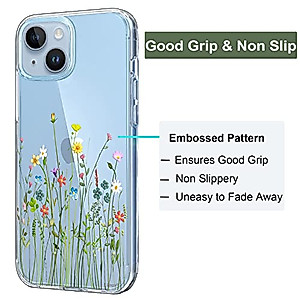 Unov Clear Case with Design Embossed Floral Pattern Compatible with iPhone 14 /13 Soft TPU Bumper Slim Protective 6.1 Inch (Flower Bouquet)