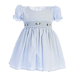 Lito M743 Cotton Seersucker Dress w/Smocked Waist (Light Blue, 6-12 Months)