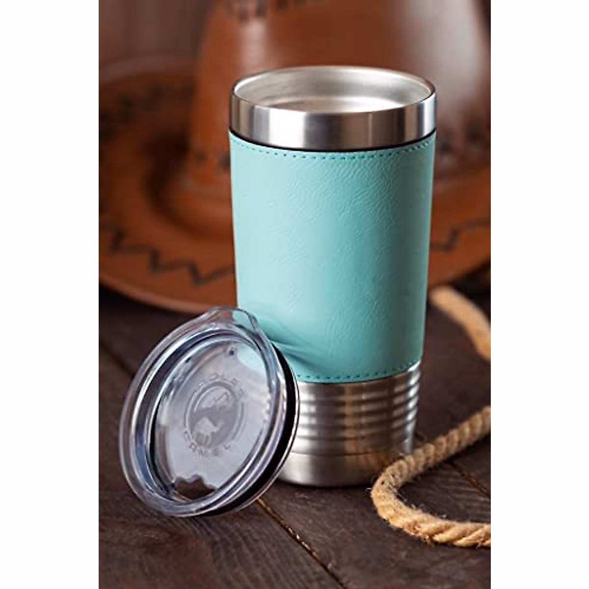 LaserGram 20oz Vacuum Insulated Tumbler Mug, Hecho en Guerrero, Personalized Engraving Included (Faux Leather, Basketball Style)